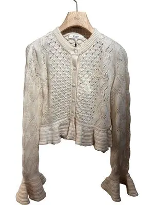 Chloé Pointelle Knit Cardigan - White