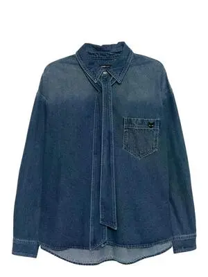 SONGZIO Cat-embroidered Denim Shirt - Blue