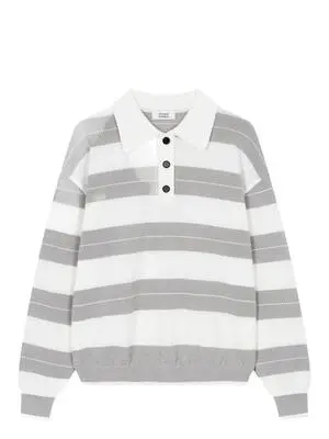 STUDIO TOMBOY Striped Long-sleeve Polo Shirt - Grey