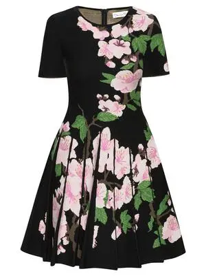 Oscar De La Renta Cherry Blossom Jacquard Pleated Dress - Multi