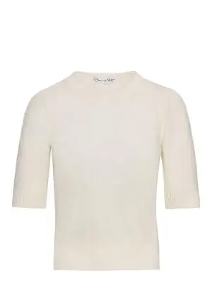 Oscar De La Renta Short Sleeve Wool Pullover - White