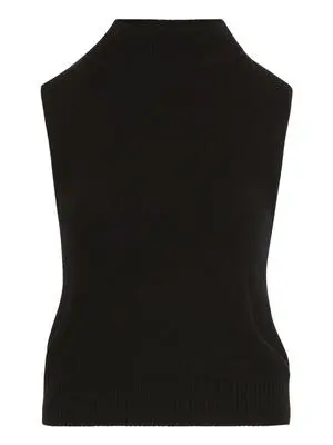 Oscar De La Renta Sleeveless Ribbed Mock Neck Pullover - Black