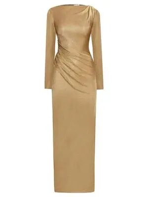Oscar De La Renta Metallic Jersey Draped Gown - Gold