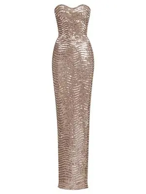 Oscar De La Renta Sequin And Crystal Embroidered Gown - Pink