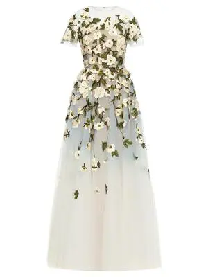Oscar De La Renta Ombré Cherry Blossom Tulle Gown - Multi