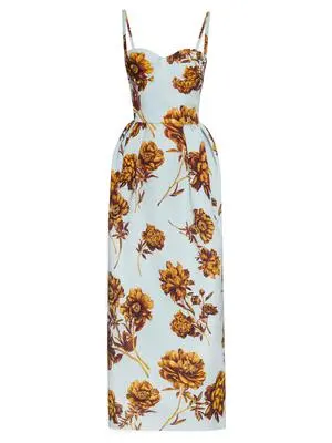 Oscar De La Renta Peony Print Silk Faille Gown - Multi