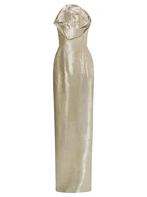 Oscar De La Renta Rosette Bugle Bead Column Gown - Silver