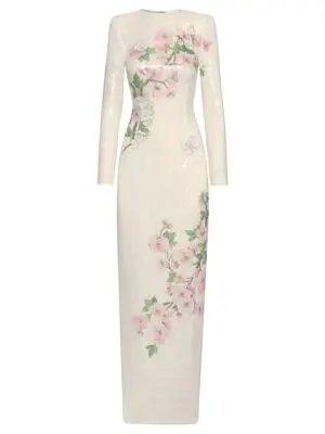 Oscar De La Renta Sequin Jersey Cherry Blossom Gown - Multi