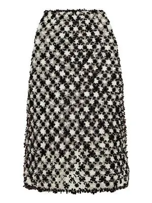 Oscar De La Renta Sequin Floret Embroidered Tweed Skirt - Multi