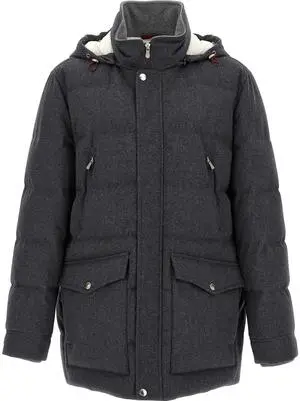 Brunello Cucinelli Flannel Down Jacket - Gray