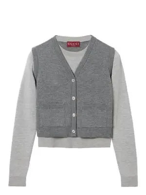 Gucci Wool Silk Top With Vest Overlay - Grey