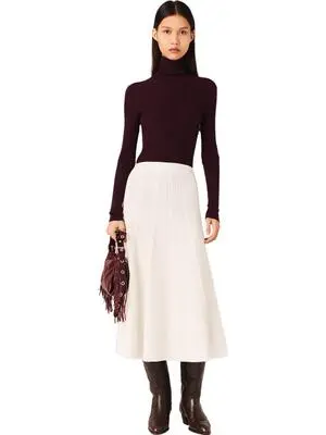 Maje Polyester Cable-knit Midi Skirt - Ecru