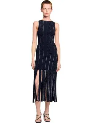 Sandro Fringed Knit Midi Dress - Black