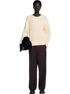 Sandro Honeycomb Stitch Wool Sweater - Off White