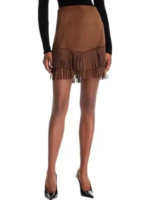 L'Agence Lyle Faux Suede Fringe Mini Skirt - Carafe Brown