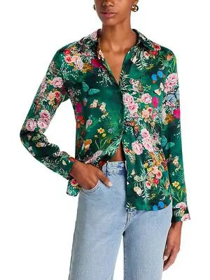 L'Agence Tyler Silk Blouse - Bottle Green Butterfly