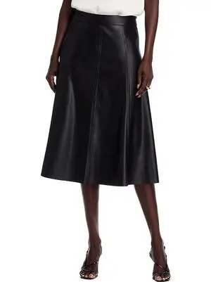 T Tahari Faux Leather Midi Skirt - Black