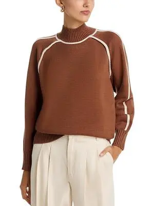 T Tahari Contrast Piping Mock Neck Sweater Sherwood Camel