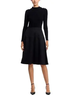 T Tahari Mock Neck Long Sleeve Dress - Black
