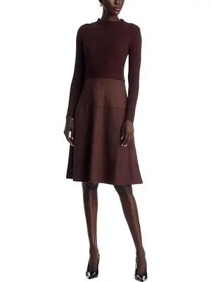 T Tahari Mock Neck Long Sleeve Dress - Espresso Bean