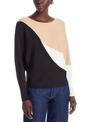 T Tahari Colorblock Dolman Sleeve Sweater - Stone Camel Heather