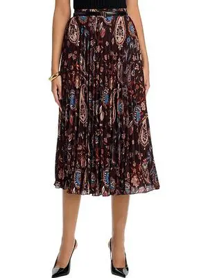 T Tahari Pleated Midi Skirt - Espresso Paisley Print