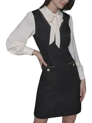 Karl Lagerfeld Paris Tweed Layered Look Dress - Black/birch