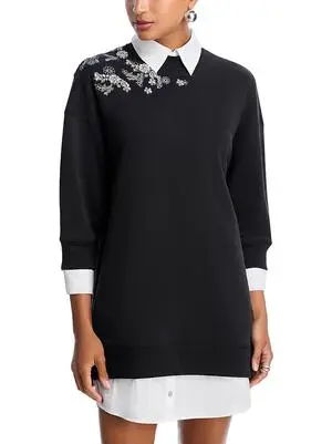 Cinq À Sept Justina Sweater Overlay Dress - Black/silver