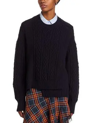 3.1 Phillip Lim Cable Knit Double Layer Wool Sweater - Midnight