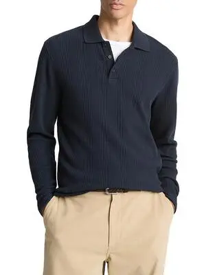 Vince Variegated Texture Long Sleeve Polo - Coastal