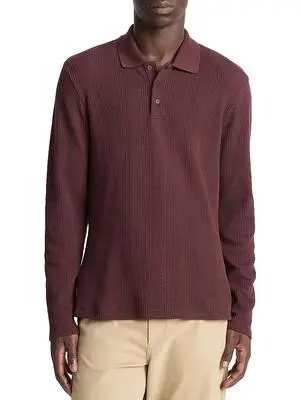 Vince Variegated Texture Long Sleeve Polo - Port