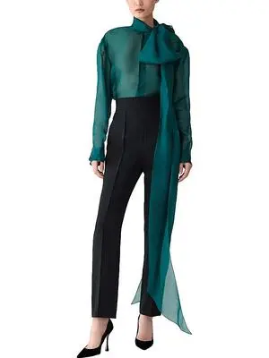 Carolina Herrera Silk Bow Blouse Pine Green
