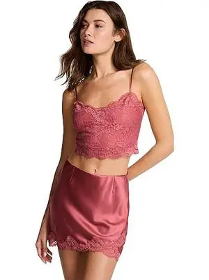 Victoria's Secret Dream Angels Satin Lace Cami And Mini Skirt Set - Pink