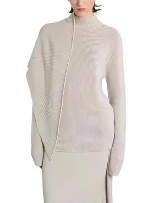 ENTIRE STUDIOS Asymmetric Ribbed Knit Sweater - Neutrals