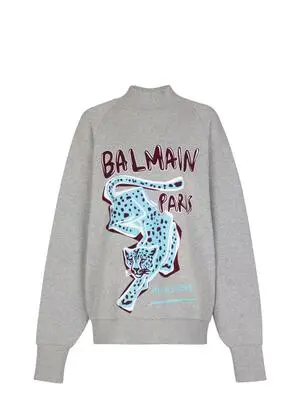 Balmain Animal Print Turtleneck Sweatshirt - Grey
