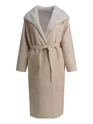 BLANCHA Hooded Belted Shearling Coat - Neutrals