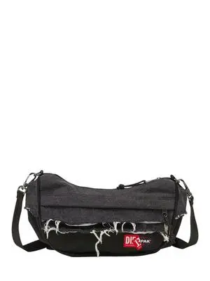 DIESEL Frayed Denim Shoulder Bag - Black