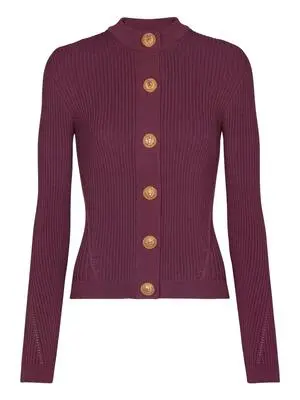 Balmain Ribbed Buttoned Cardigan - Purple