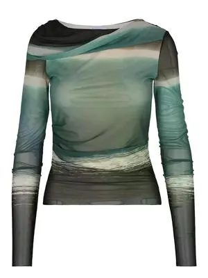 Patrizia Pepe Seascape-print Mesh T-shirt - Green