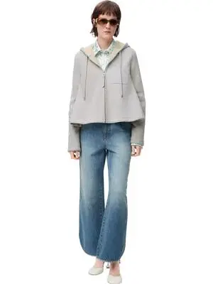 Loewe Shearling Hooded Jacket Light Grey Melange