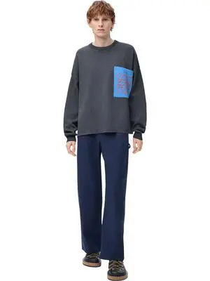 Loewe Anagram Patch Pocket Cotton-Blend Sweater Grey/blue