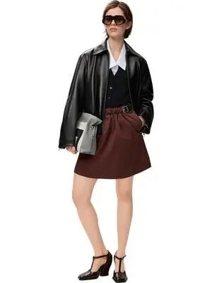 Loewe Belted Cotton And Silk Skirt - Coffee