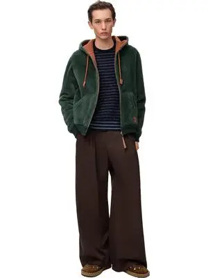 Loewe Hooded Shearling Zip-up - Brown/dark Green