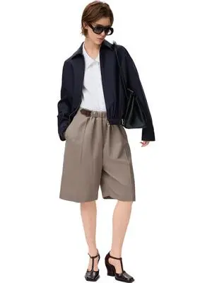 Loewe Wool Belted Knee Length Shorts - Beige Melange