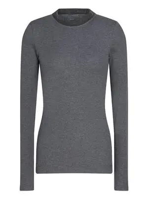 Brunello Cucinelli Bead-embellished Ribbed Cotton-blend Sweater - Anthracite