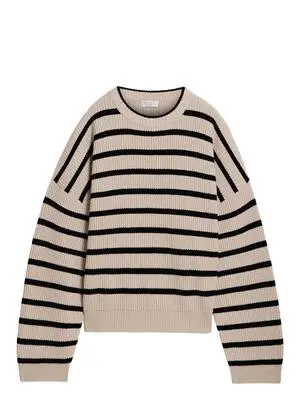 Brunello Cucinelli Ribbed Striped Cashmere Sweater - Neutral