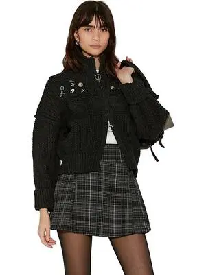 Free People Midtown Cavalry Pleated Skirt Midnight Plaid - Combo