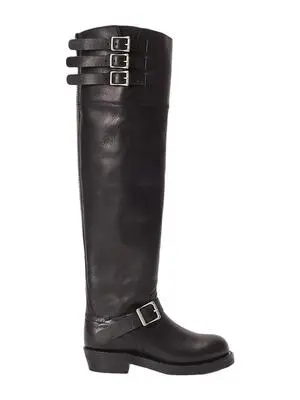 Ralph Lauren Burnished Leather Tall Moto Boot - Black