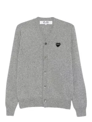 Play Comme Des Garcon Heart-emblem Cardigan With Rhinestone Embellishments - Grey
