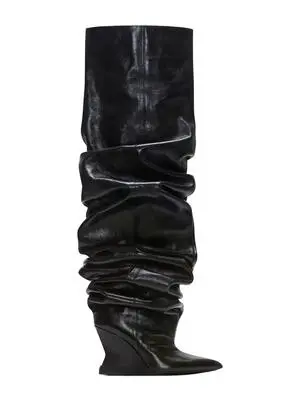 Balmain 95mm Calfskin Wedge Over-the-knee Boots - Black